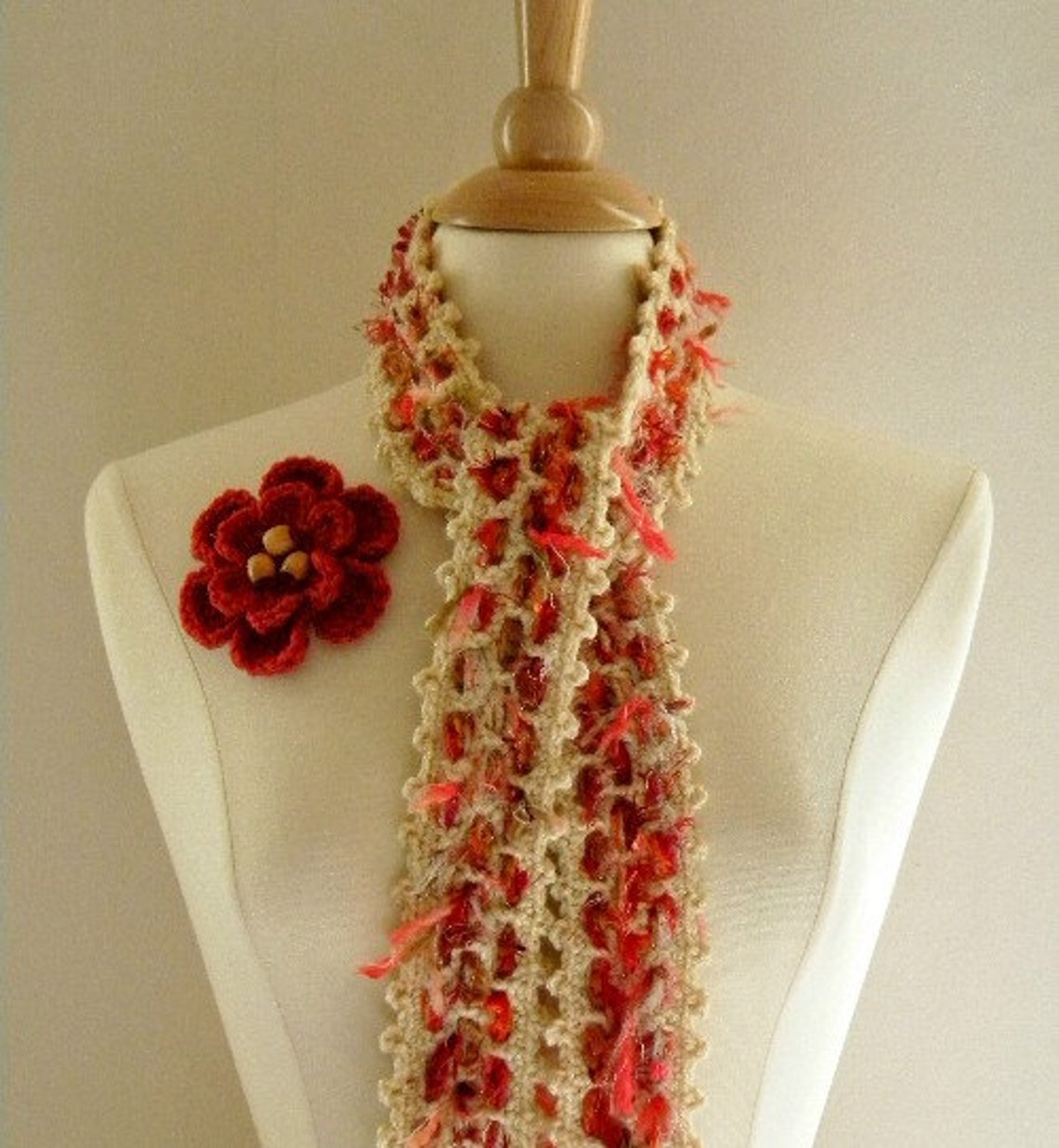 Crochet Scarf Neckwarmer Women Woven Beige and Shades of Rust - Etsy