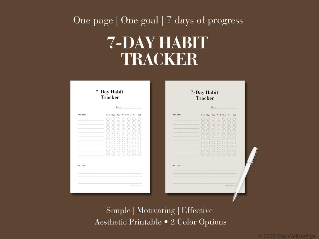 7-day Habit Tracker • Aesthetic Printable PDF • Weekly Habit Builder ...