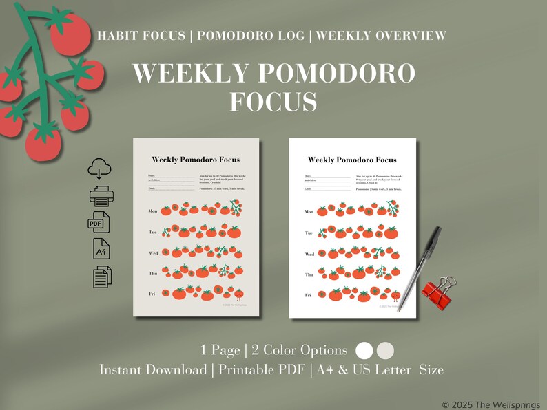 Weekly Pomodoro Focus Sheet • Printable Time-blocking Tool • Deep Work ...