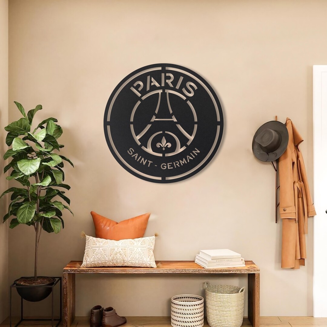 PSG Metal Wall Art Sign, Matte Black Soccer Team Logo Wall Decor for ...