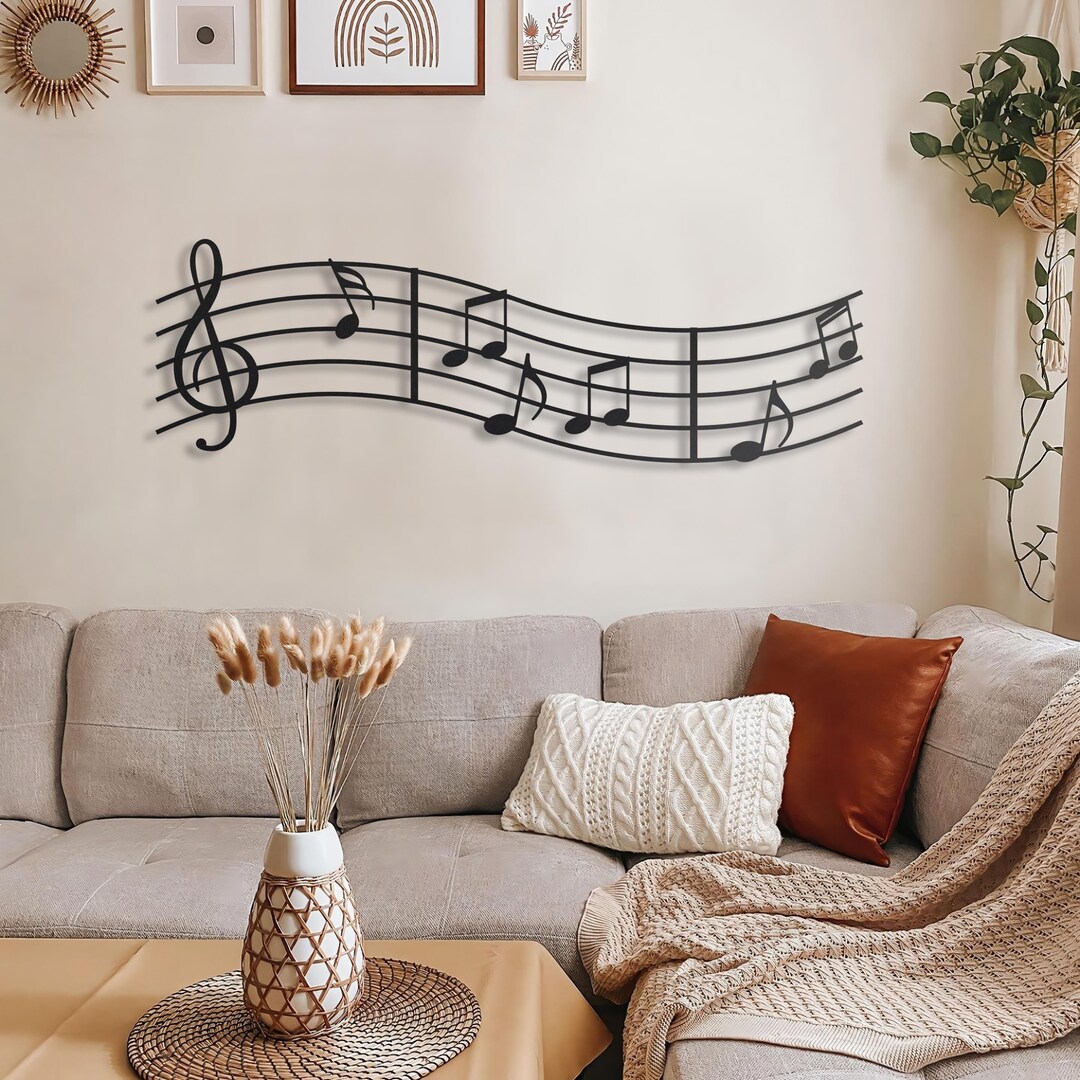 Music Notes Metal Wall Art Sign, Matte Black Musical Silhouette Wall ...