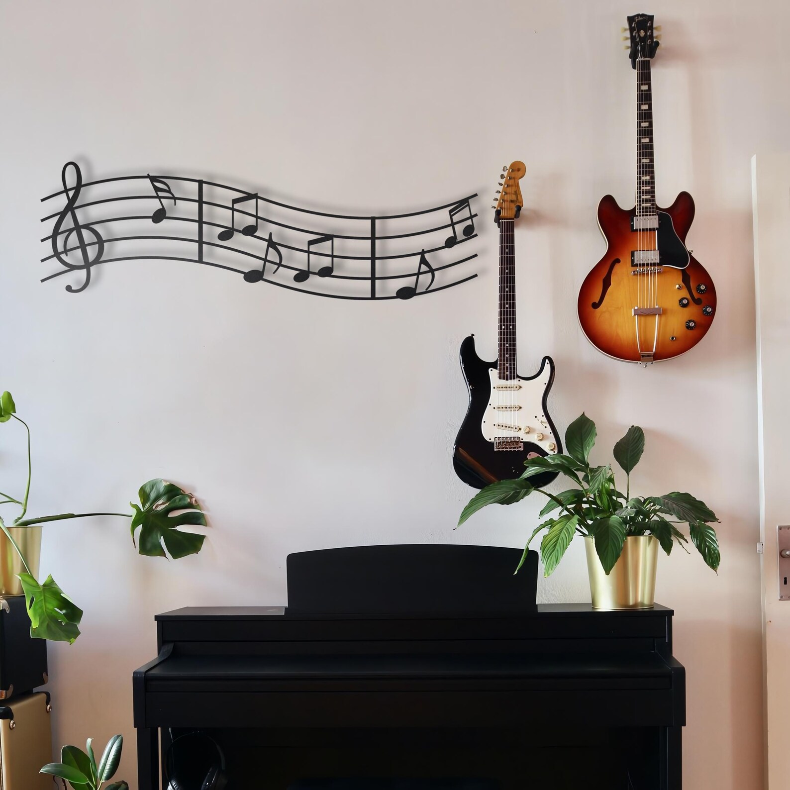 Music Notes Metal Wall Art Sign, Matte Black Musical Silhouette Wall ...