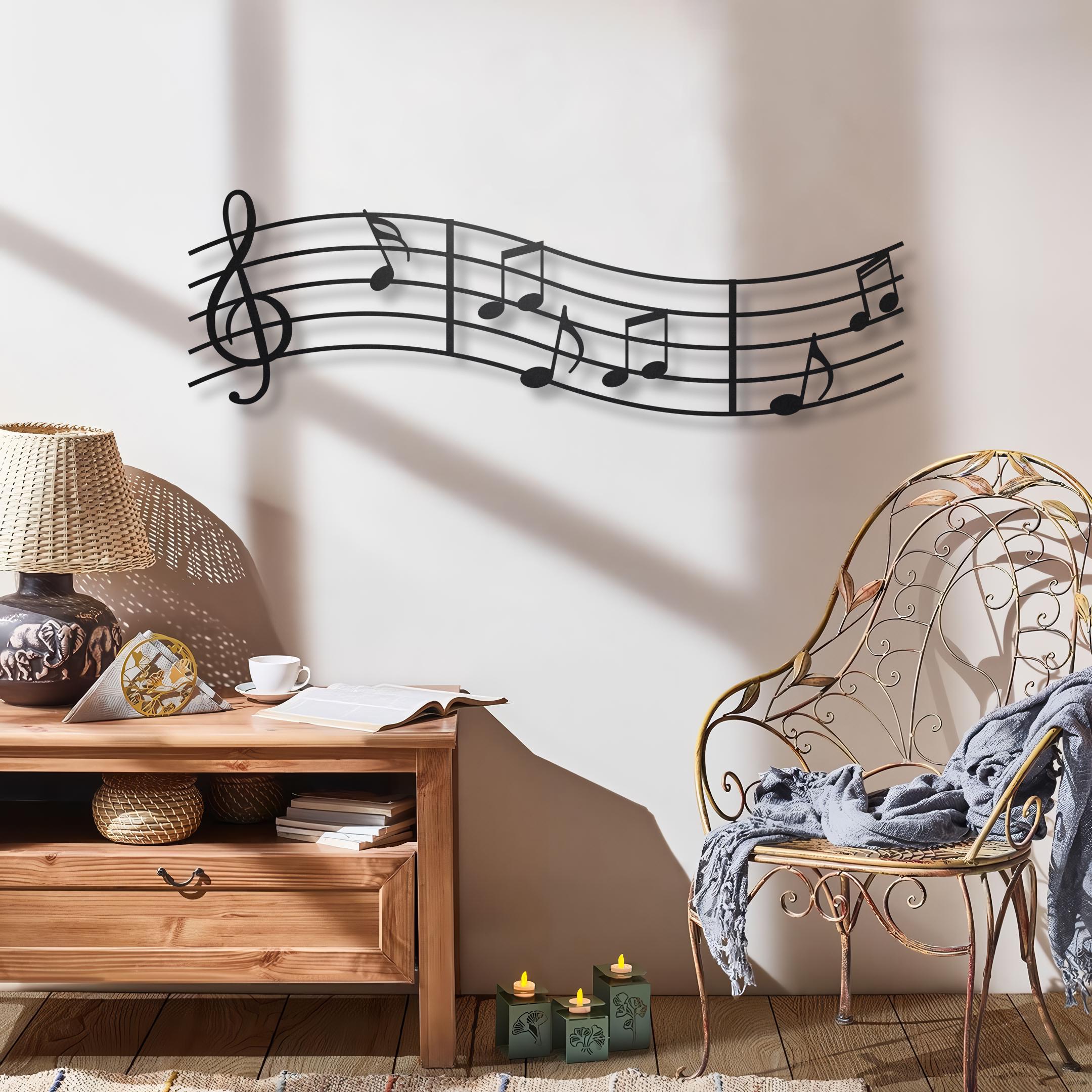Music Notes Metal Wall Art Sign, Matte Black Musical Silhouette Wall ...