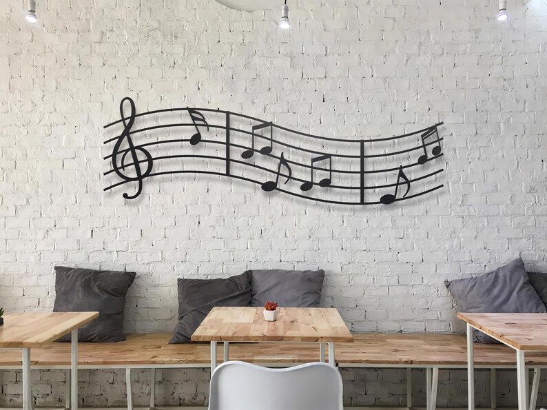 Music Notes Metal Wall Art Sign, Matte Black Musical Silhouette Wall ...