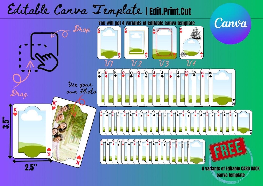 Editable Playing Card Template | Canva Template | DIY Custom Cards | 6 ...