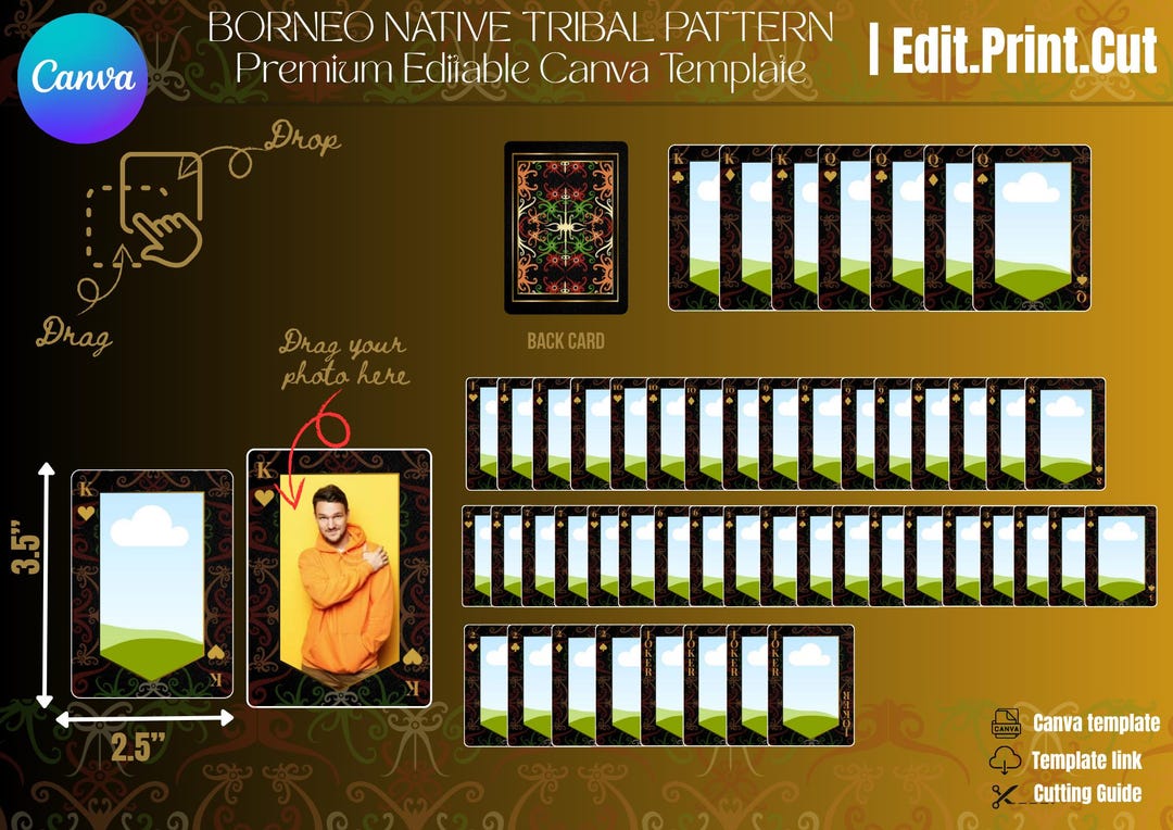 Borneo Tribal Poker Card Template: Editable Ethnic Playing Card Design ...