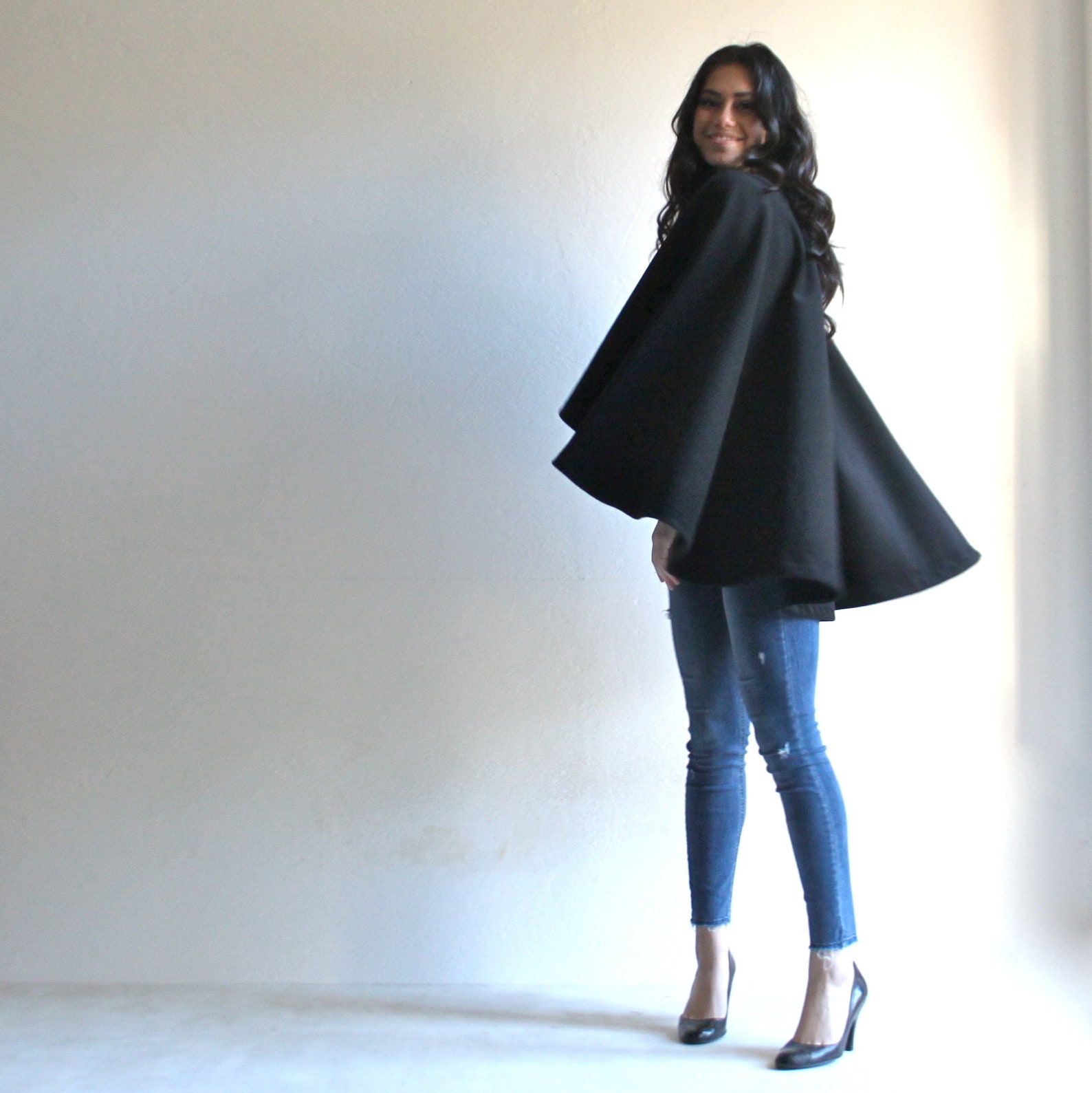 Black Cape Wool Cape Modern Cape Winter Outerwear Wool - Etsy