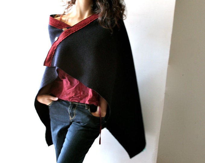 Winter Clothing, Wool Cape, Winter Cape, Women Cape, Wool Poncho, Blue ...