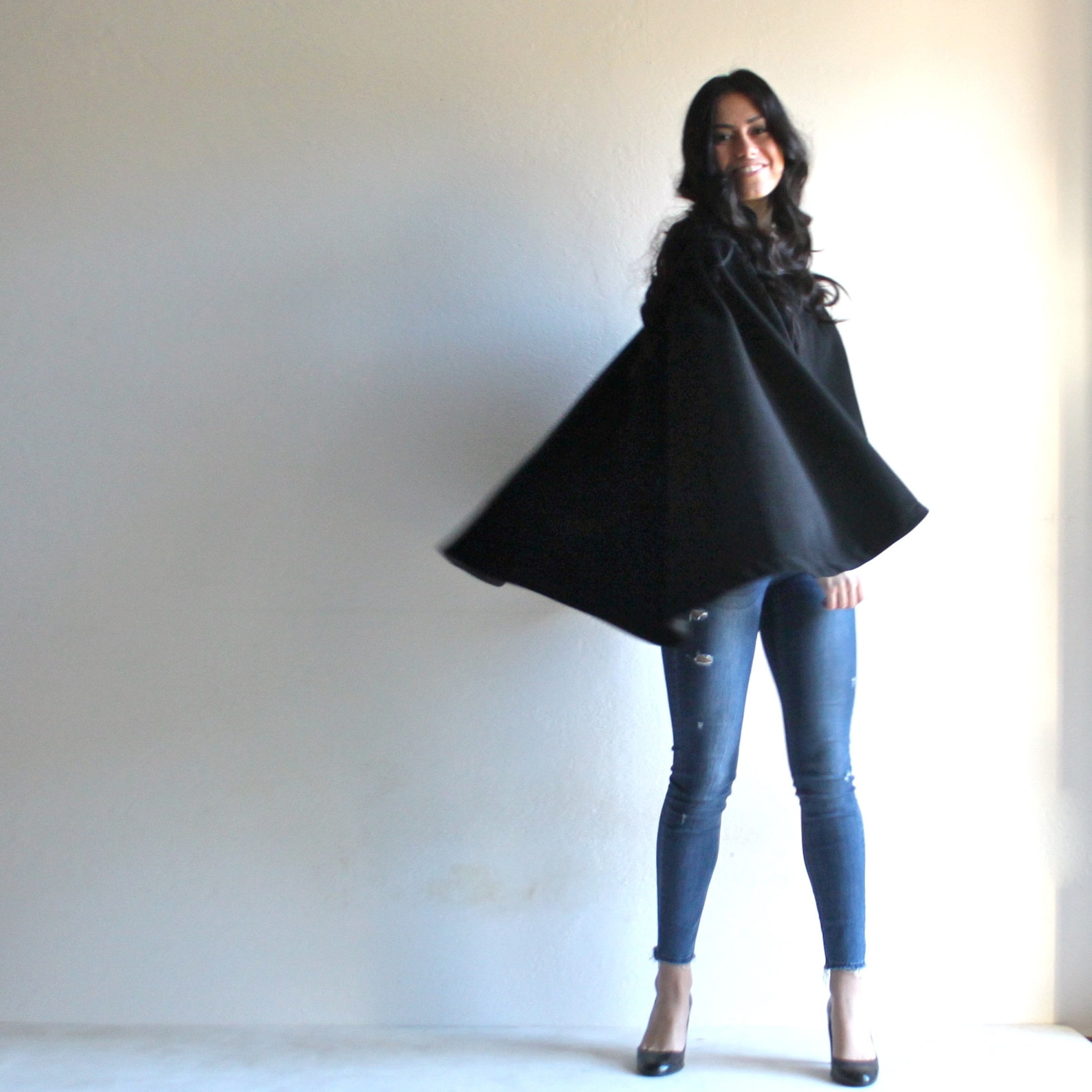 Black Cape Wool Cape Modern Cape Winter Outerwear Wool - Etsy