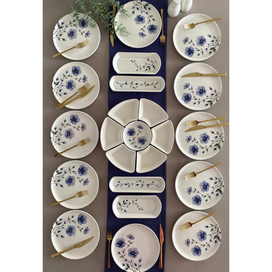 23-piece Violet Breakfast Set for 12 People | Hand-painted Floral ...