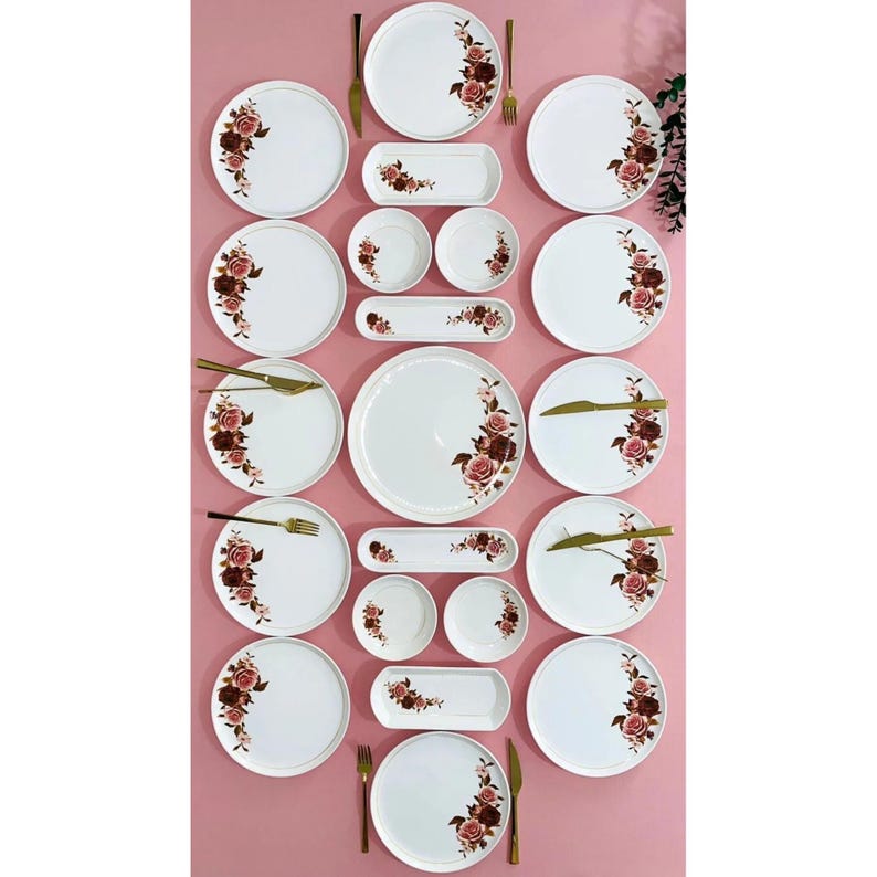 21-piece Pink Rose Breakfast Set for 12 | Romantic Floral Ceramic ...