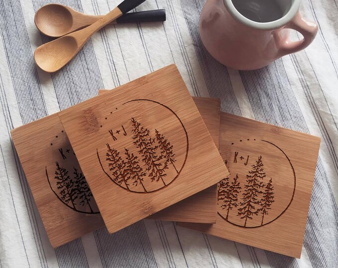 Custom Engraved Coaster Set, Personalized Bamboo Coasters, Custom ...