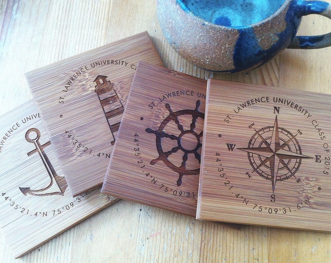 Custom Engraved Nautical Coaster Set, Personalized Coasters, Anchor ...