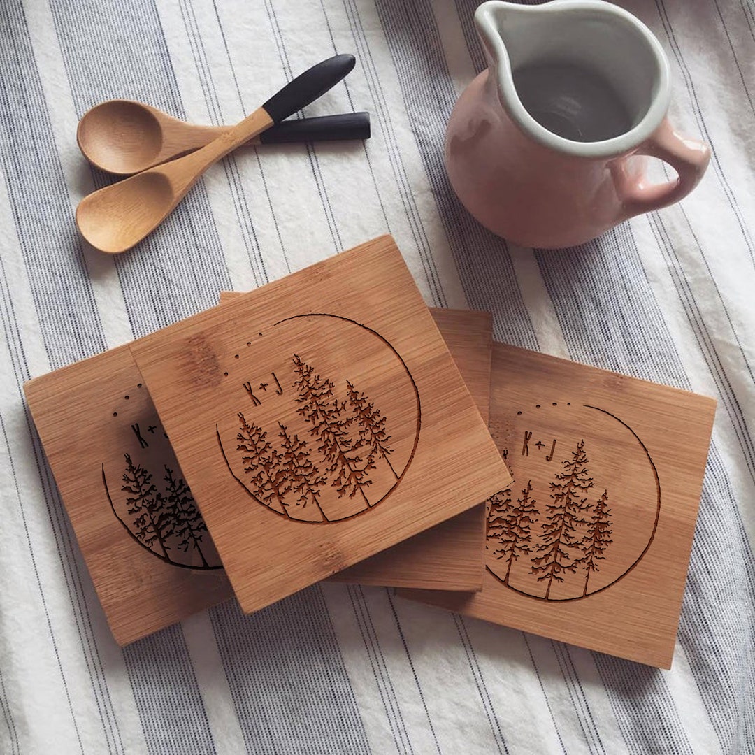 Custom Engraved Coaster Set, Personalized Bamboo Coasters, Custom ...