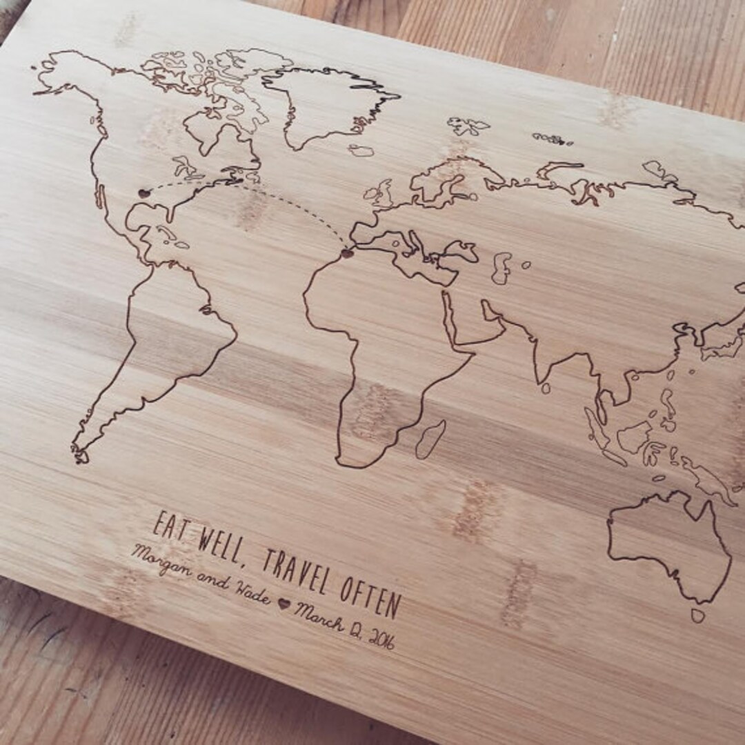World Map Cutting Board, Custom Travel Map, Bamboo Chopping Block, Wood ...