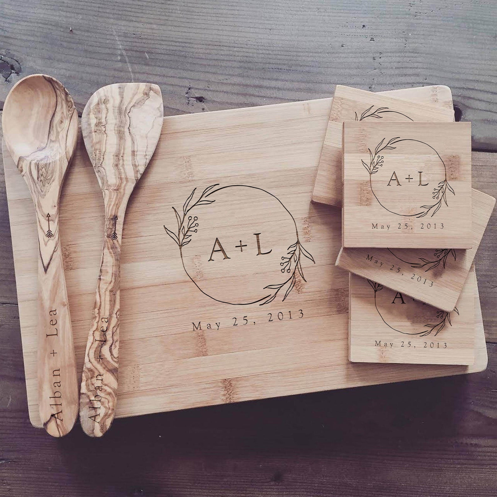 Personalized Cutting Board Gift Set, Wood Butcher Block, Custom ...