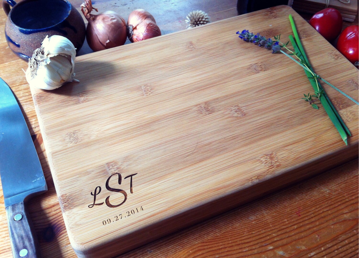 Trays & Platters Unique Personalized Bamboo Cutting Board Dining ...