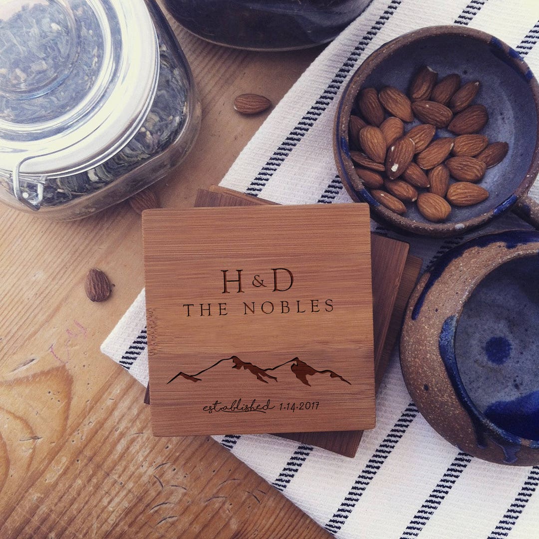 Personalized Coaster Set, Custom Coasters, Wood Coasters With Mountains ...