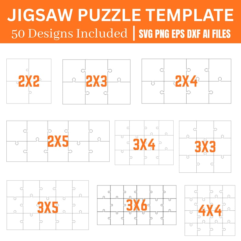 50 Jigsaw Puzzle Templates Bundle | SVG Laser Cut Cricut (digital ...