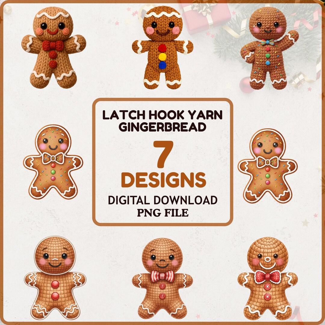 7 Latch Hook Yarn Gingerbread PNG Bundle (digital Download) - Etsy