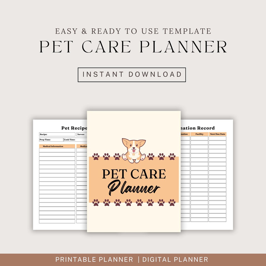 Pet Planner Printable | Vet Records, Feeding Log, Pet Care Tracker ...