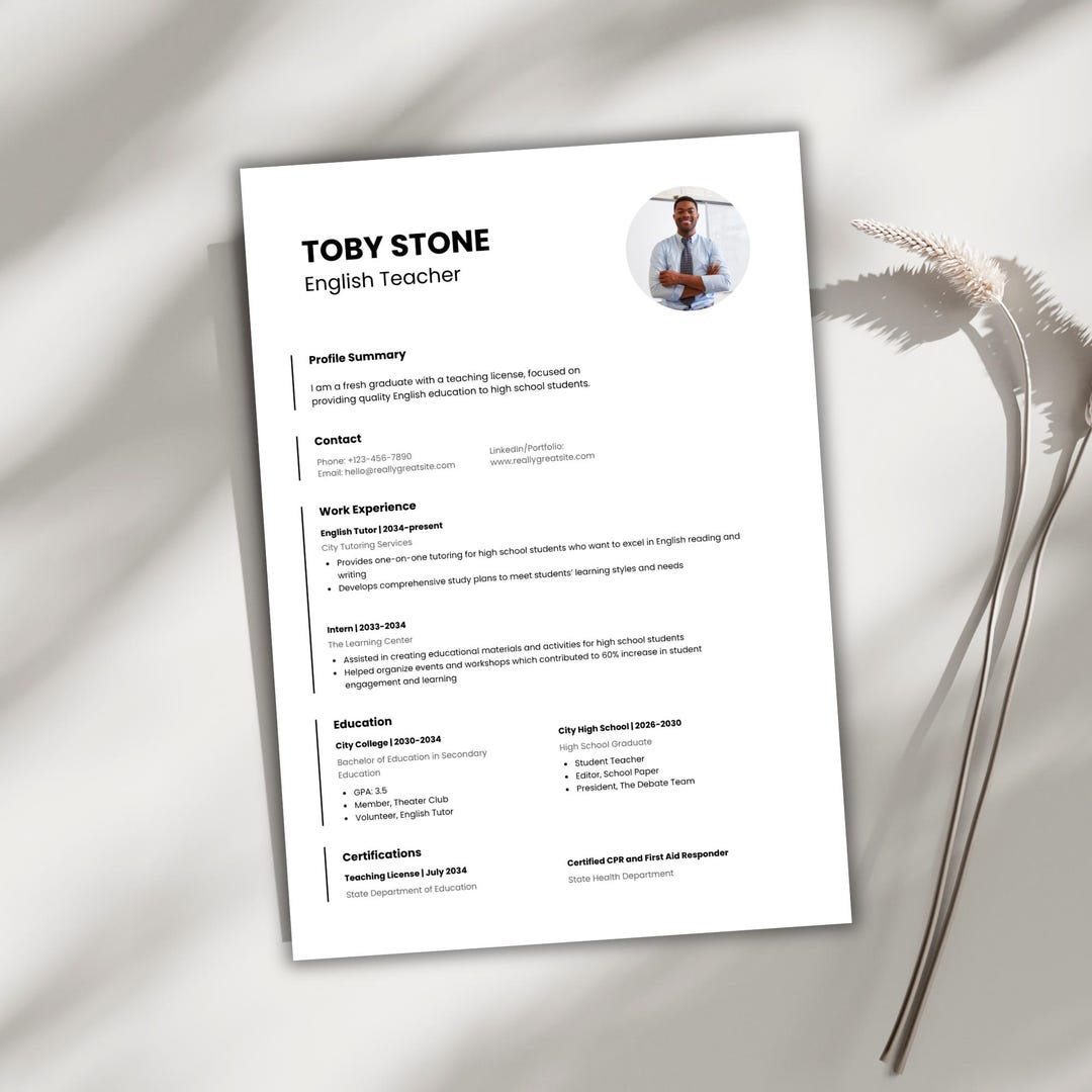 English Teacher Resume Template Canva | Editable CV for Educators | Ats ...
