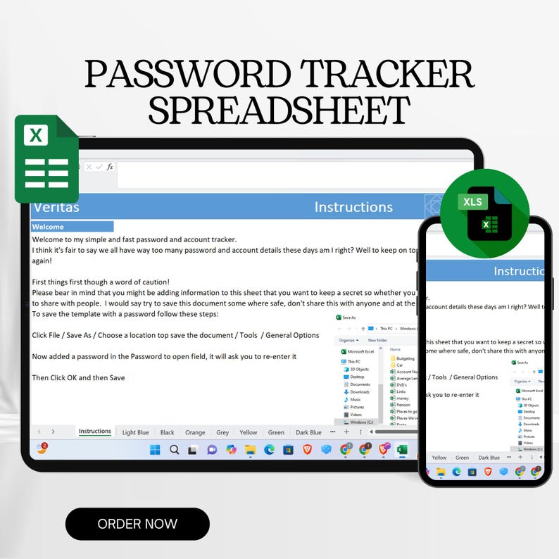 Password Tracker Spreadsheet | Digital Password Log | Excel Organizer ...