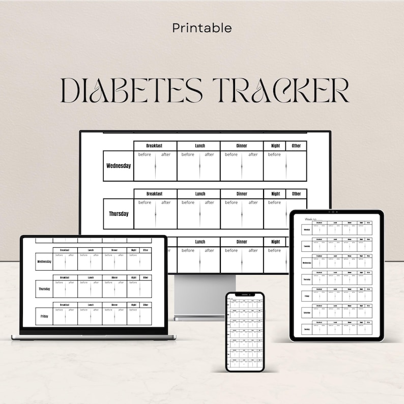 Diabetes Tracker Printable | Blood Sugar Log, Insulin Log, Meal Tracker ...