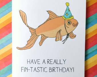 Fish birthday card | Etsy