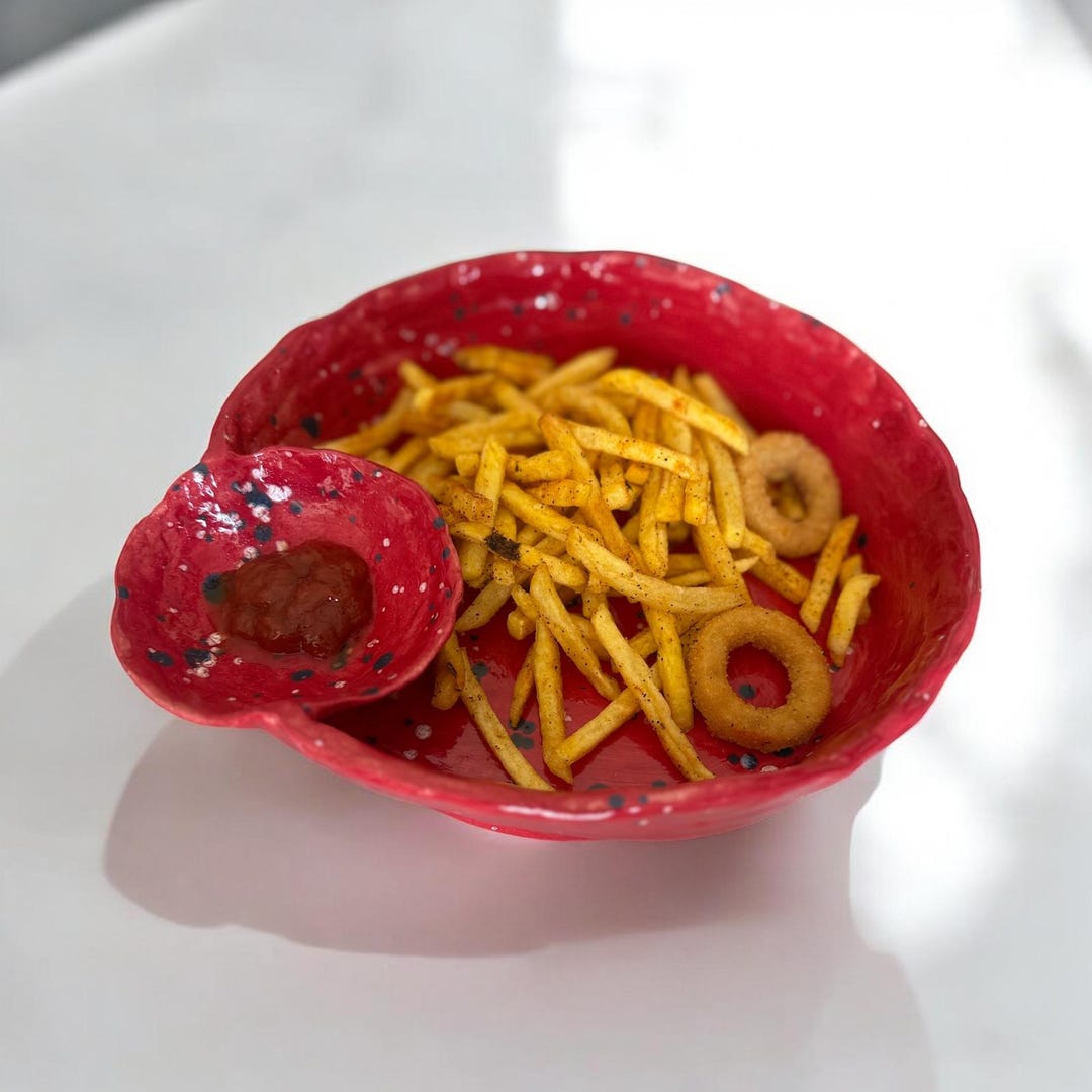 Handmade Ceramic Sauce Bowl: Red Food-safe Glaze, Kitchen Serving Plate ...