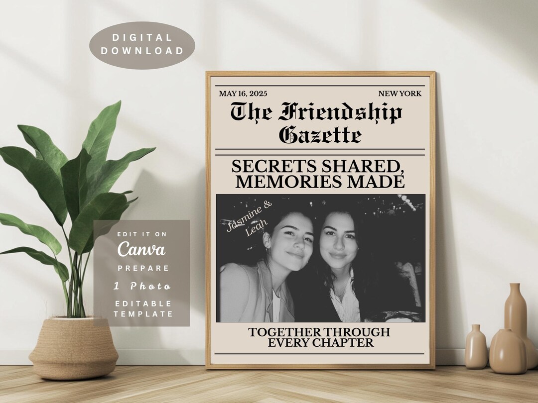 Custom Newspaper Print Personalized Best Friends Poster Retro Bestie ...