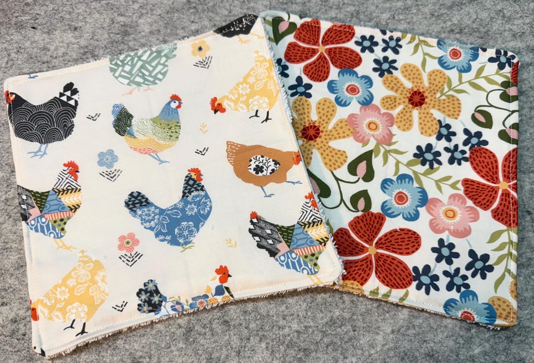 Reusable Dishcloths With Chickens Farmhouse Rooster Kitchen Ready to ...