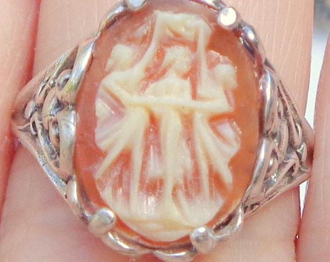 Carved Shell Antique Cameosterling Silver Ring New Filigree - Etsy