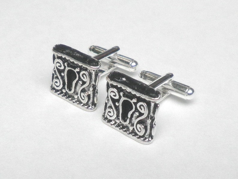 SALE Keyhole Cuff Links Silver Tone Antiqued Edwardian - Etsy