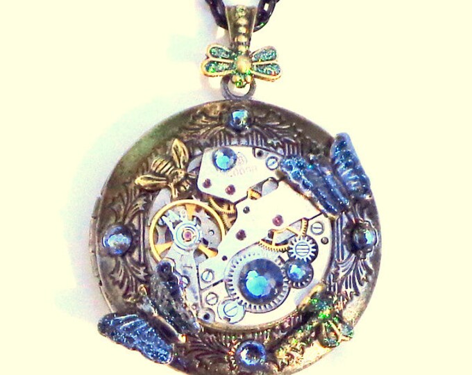Steampunk Locket Necklace, Butterfly Locket Necklace,swarovski Blue ...
