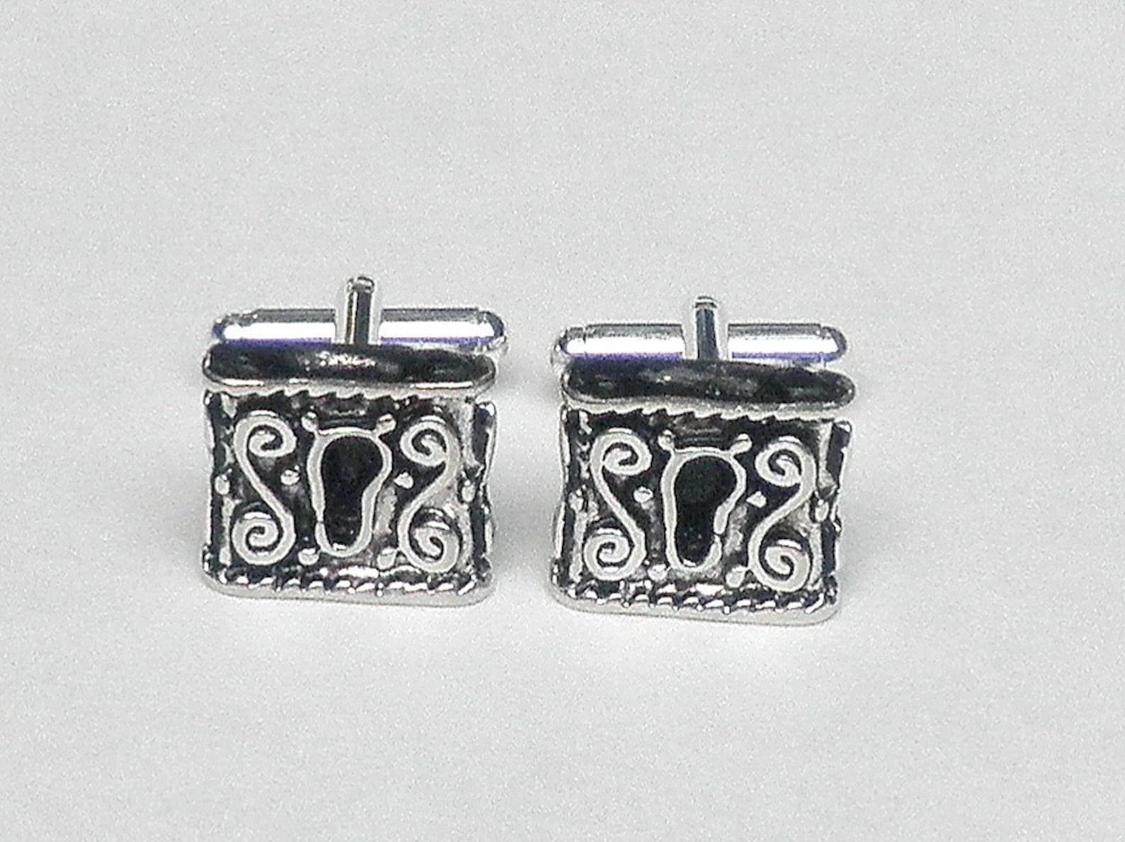 SALE Keyhole Cuff Links Silver Tone Antiqued Edwardian - Etsy