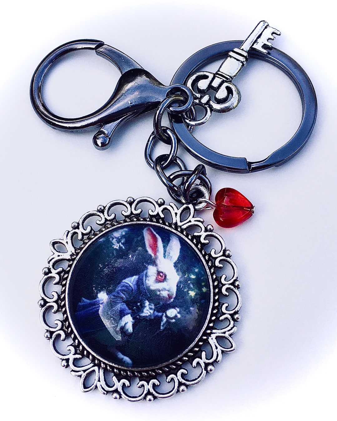 White Rabbit Key Ringalice in Wonderlandgunmetal Ringclip - Etsy