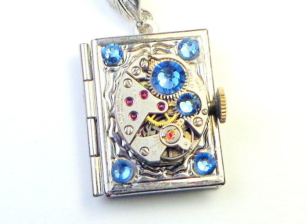 Steampunk Locket Necklace,vintage Watch,ruby Jeweled, Watch Movement ...