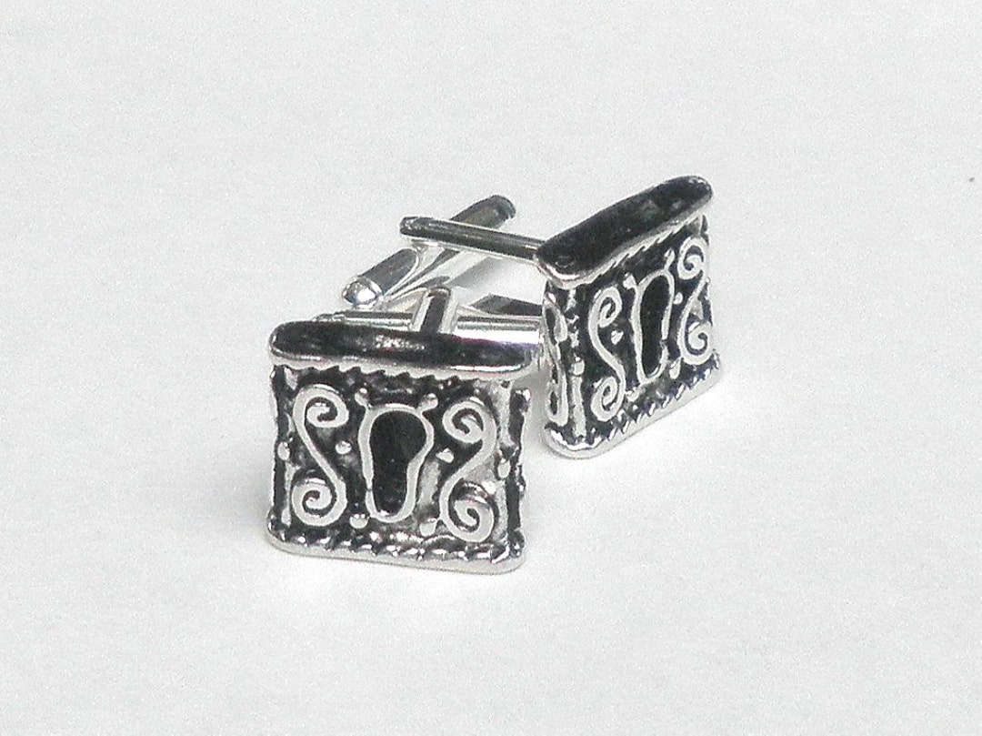 SALE, Keyhole Cuff Links, Silver Tone, Antiqued, Edwardian Style ...