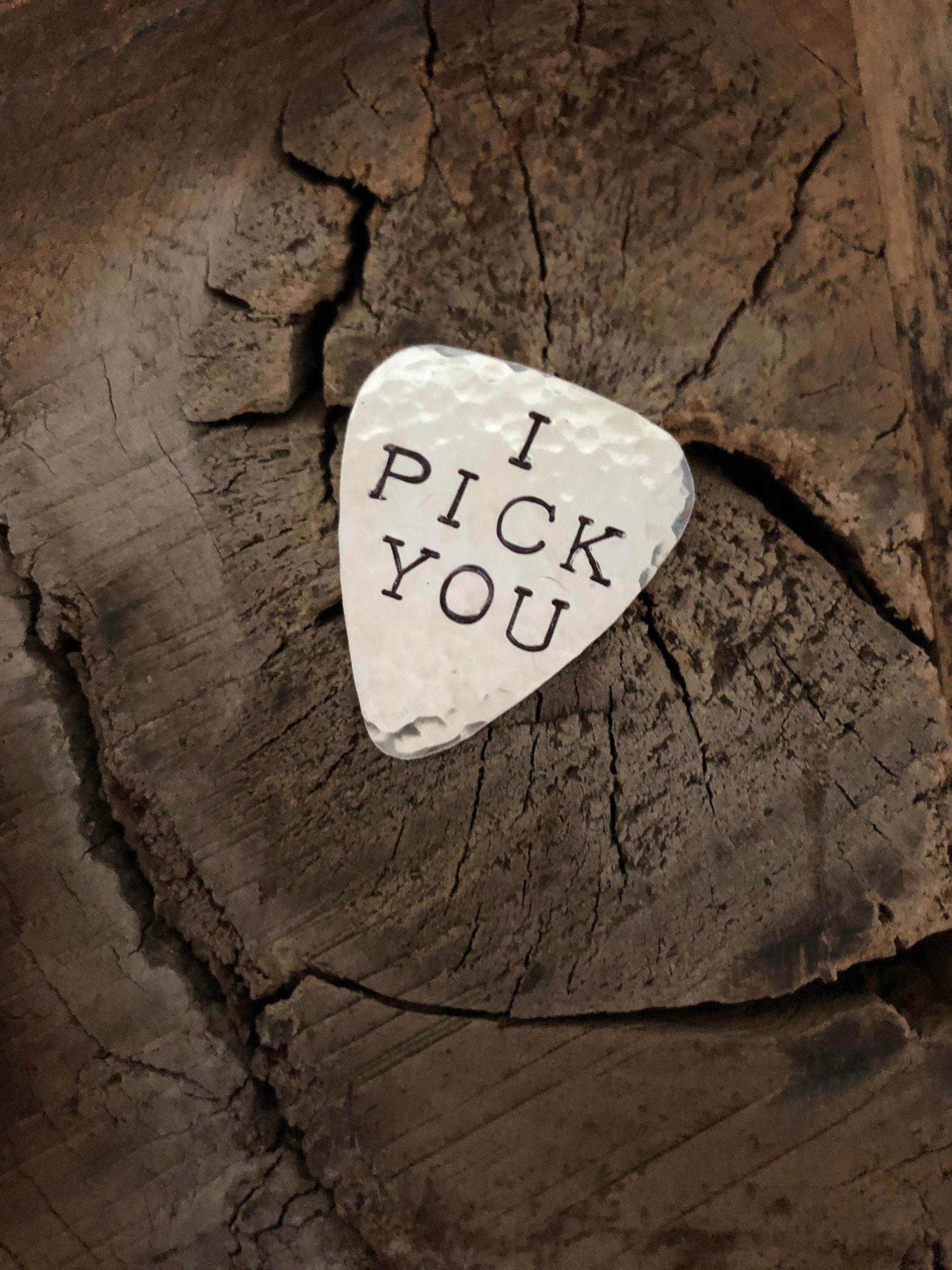 I PICK YOU Sterling Silver Guitar Pick Hammered Pick | Etsy