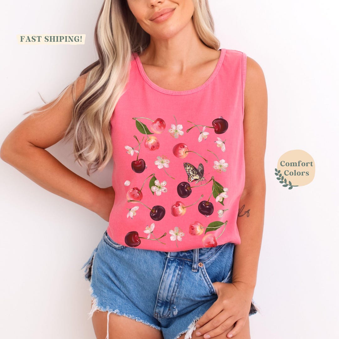 Cottagecore Tank Top - Oversized Fruit Tank Top for Women, Cherry Tank ...