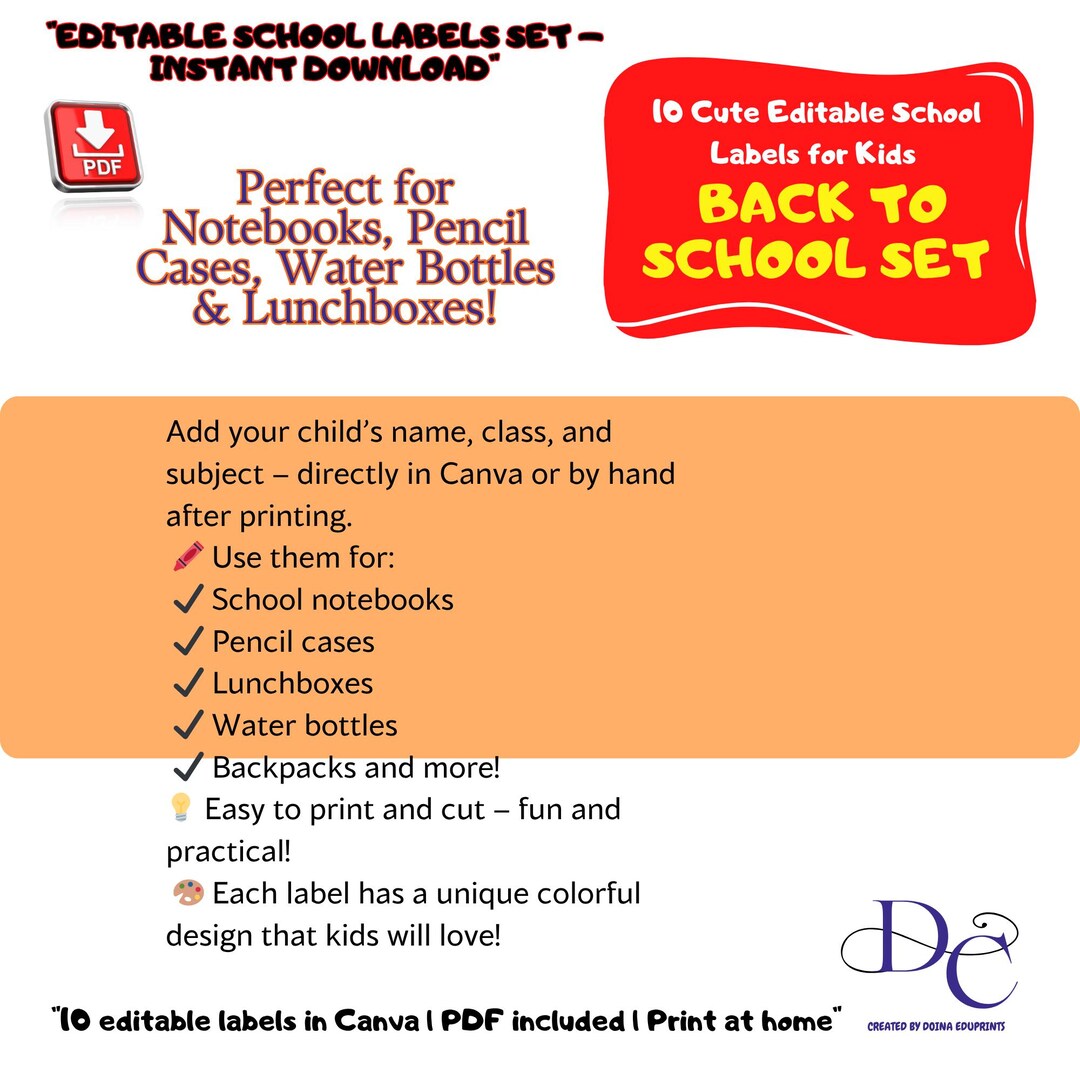 10 Editable School Labels for Kids – Name Tags for Notebooks ...