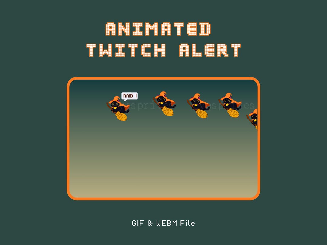 Black Cat Mage Animated Twitch Raid Alert: Flying Cat Wizards in Orange ...