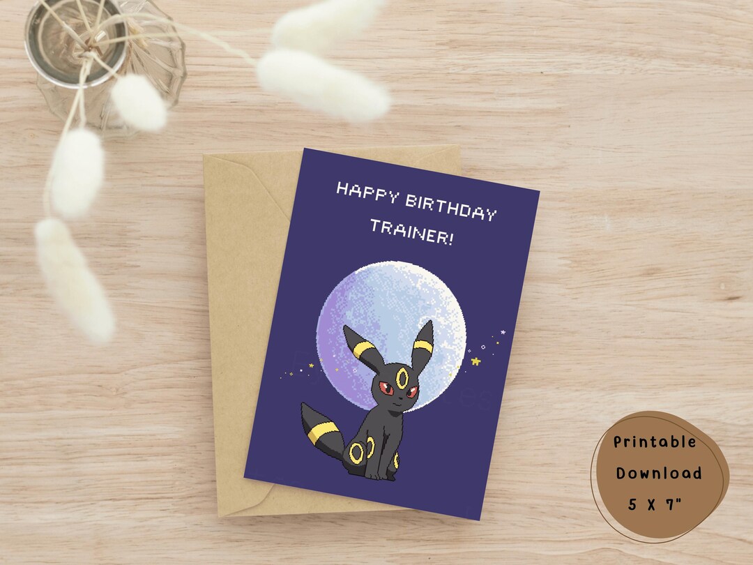 Printable Pokemon Birthday Card - Umbreon in Pixel Art Style - Digital ...