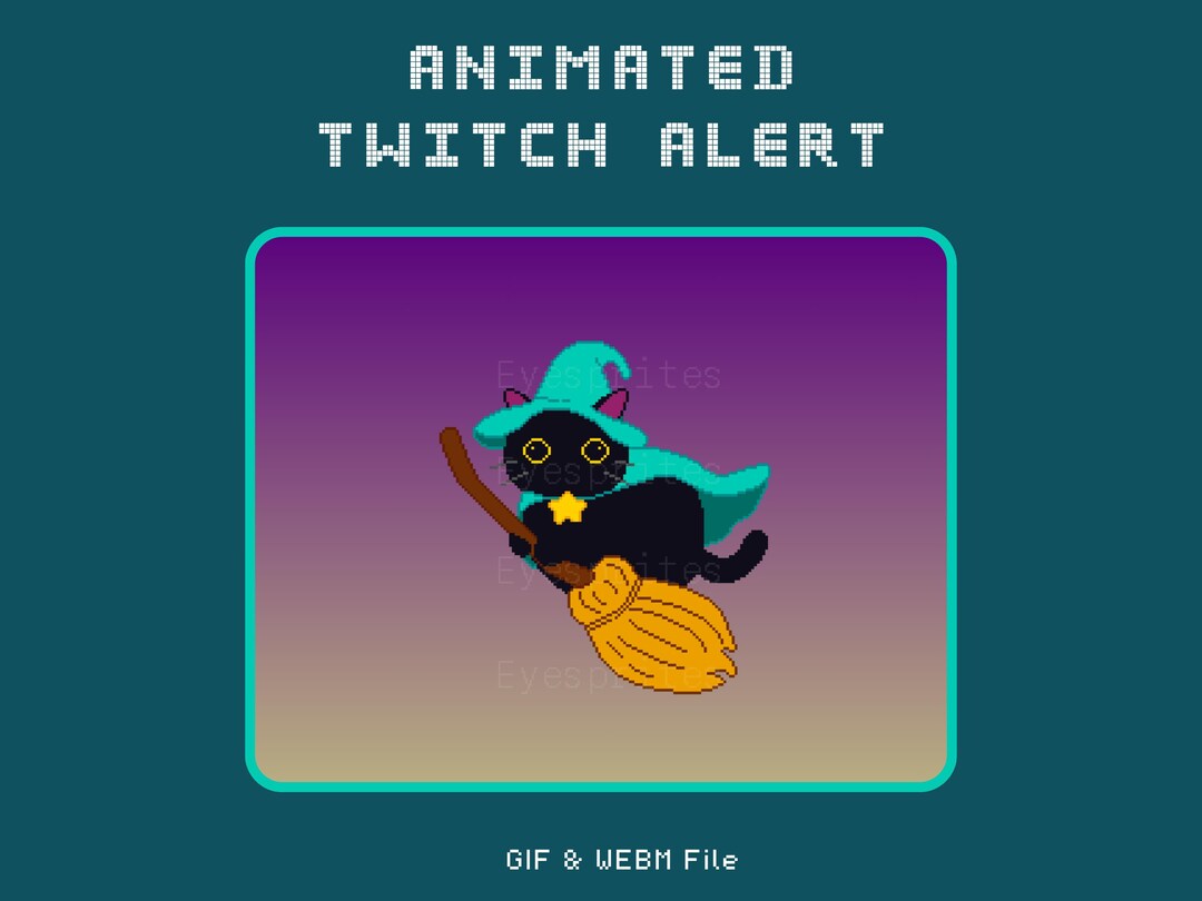 Black Cat Mage Twitch Animated Alert - Teal Cloak on Magical Broom ...