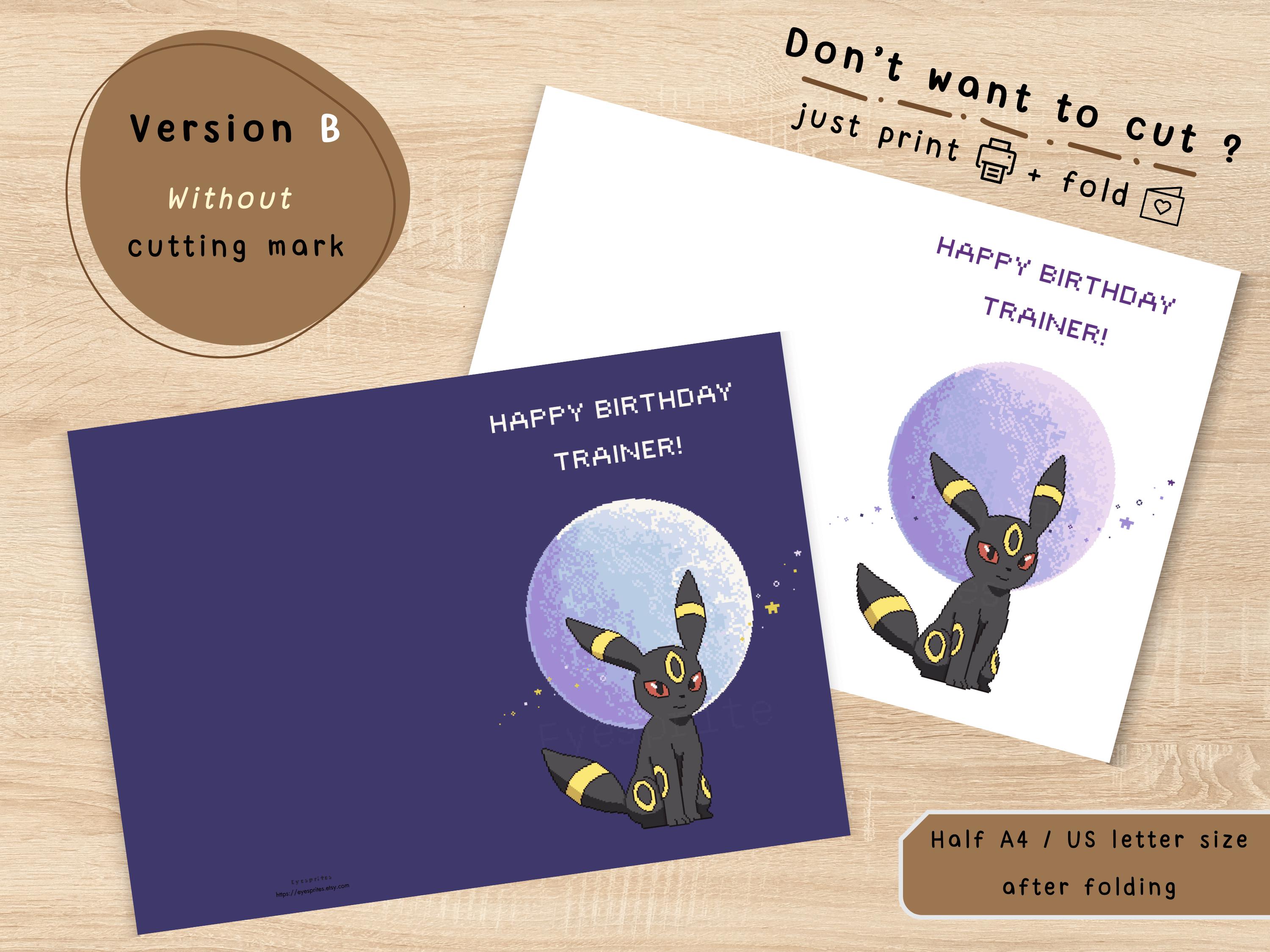 Printable Pokemon Birthday Card - Umbreon in Pixel Art Style - Digital ...