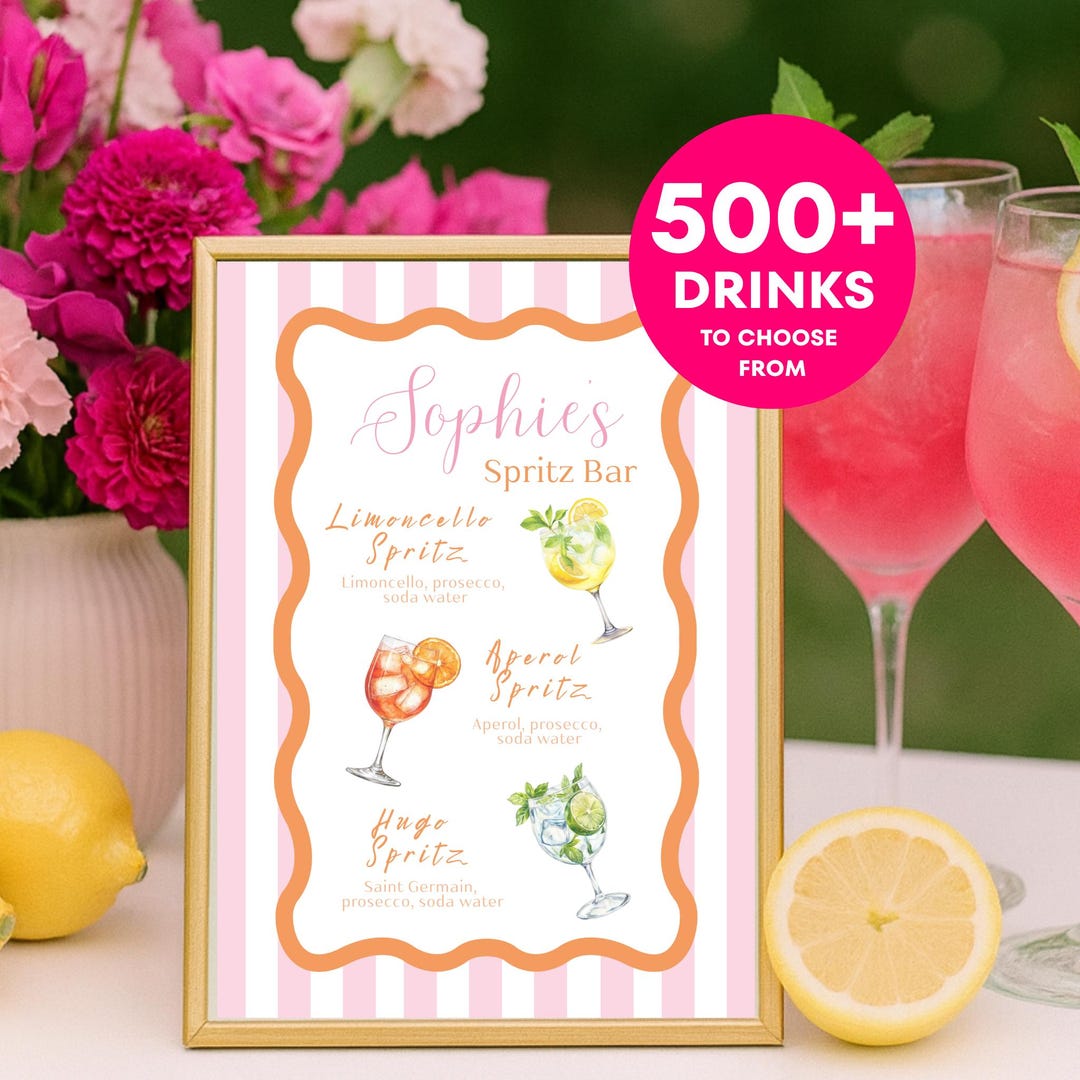 Spritz Bar Menu Template Editable Canva Cocktail Menu Sign Aperol ...
