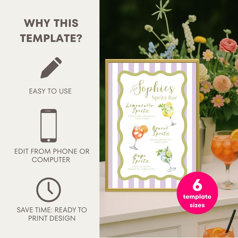 Spritz Bar Menu Template Editable Canva Cocktail Menu Sign Aperol ...