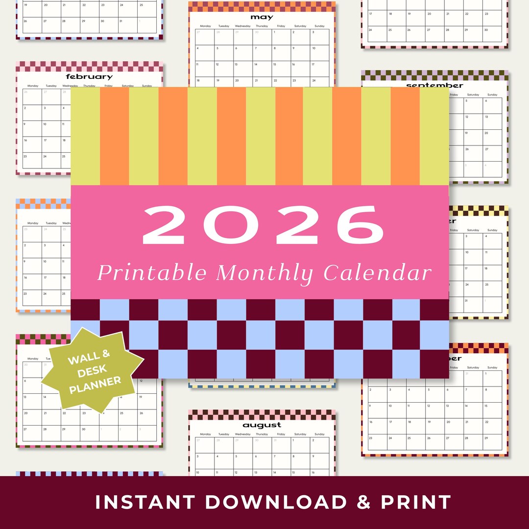 2026 Printable Monthly Calendar, Landscape Wall and Desk Planner ...