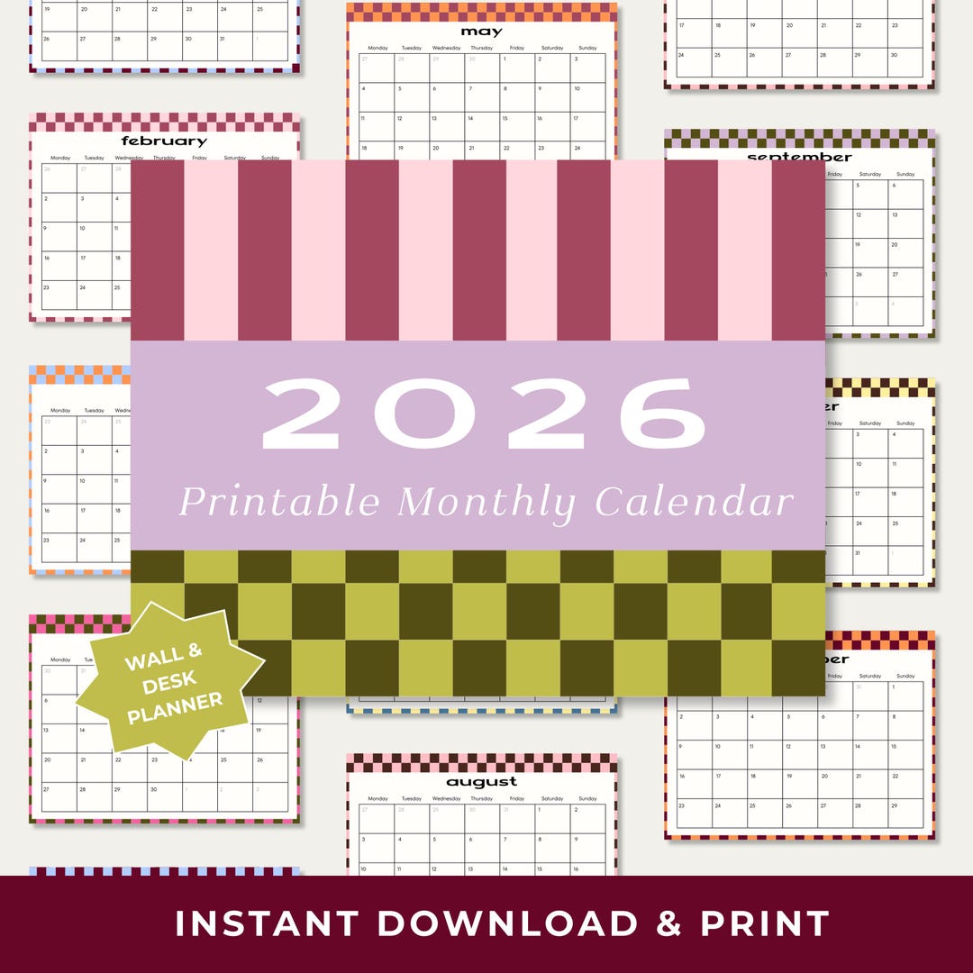 2026 Printable Monthly Calendar, Landscape Wall and Desk Planner ...